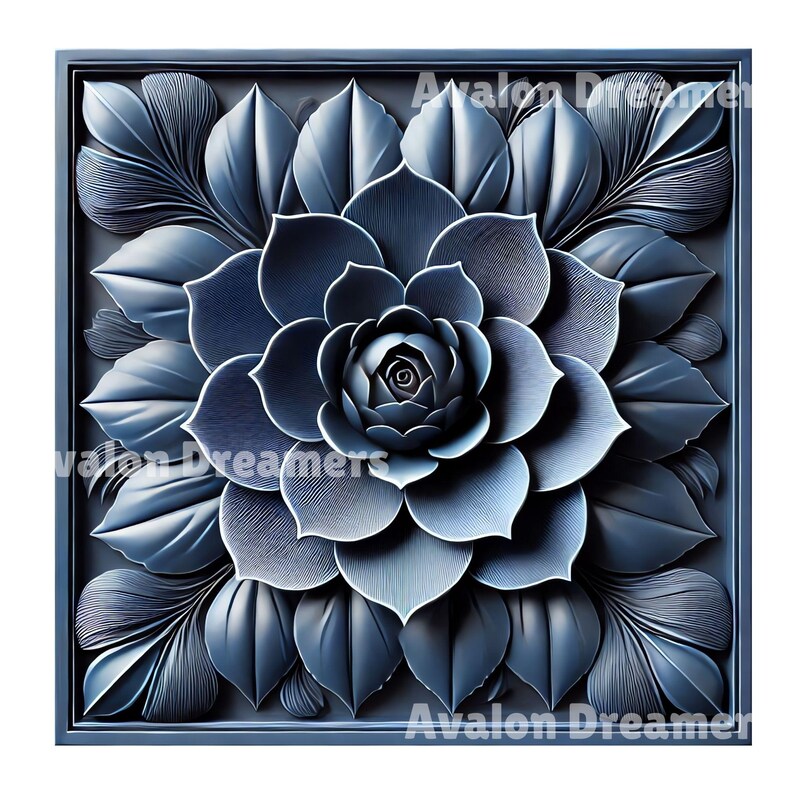 16 X 3D Navy Blue Flower Tile PNG Digital Images, 8" X 8" Print at Home ...