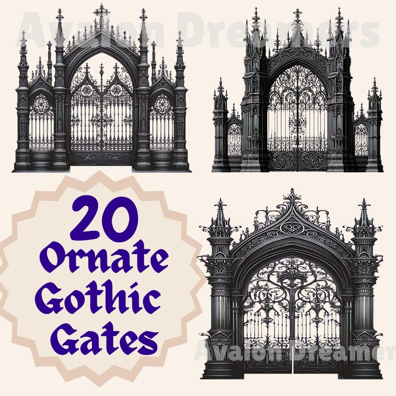20 Gothic Ornate Gates PNG Clipart, Transparent Background, Card Making ...