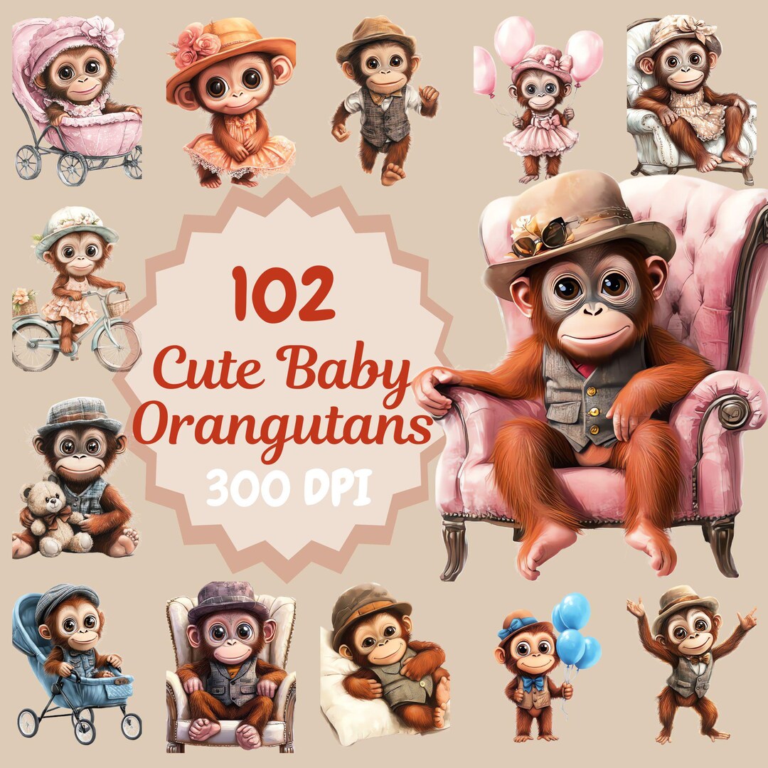 102 Cute Baby Orangutans, Watercolor, PNG Clipart, Transparent ...