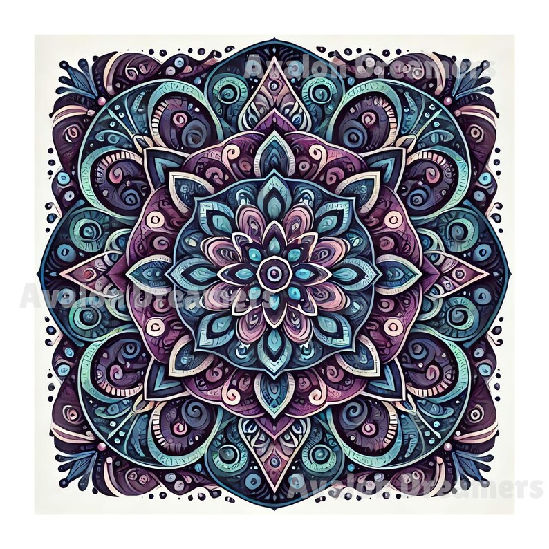 16 Bohemian Style Purple & Green Mandala Tile PNG Digital Images, Print at Home, Boho Kitchen ...