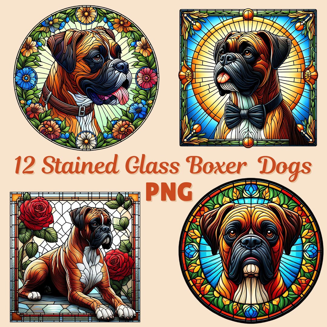 12 Boxer Dog Stained Glass Effect, PNG Clipart, Print at Home ...