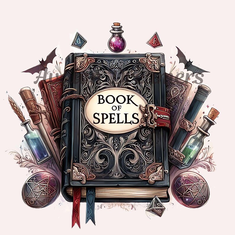 15 Watercolor Gothic Book of Spells PNG Clipart, Grimoire, Transparent ...