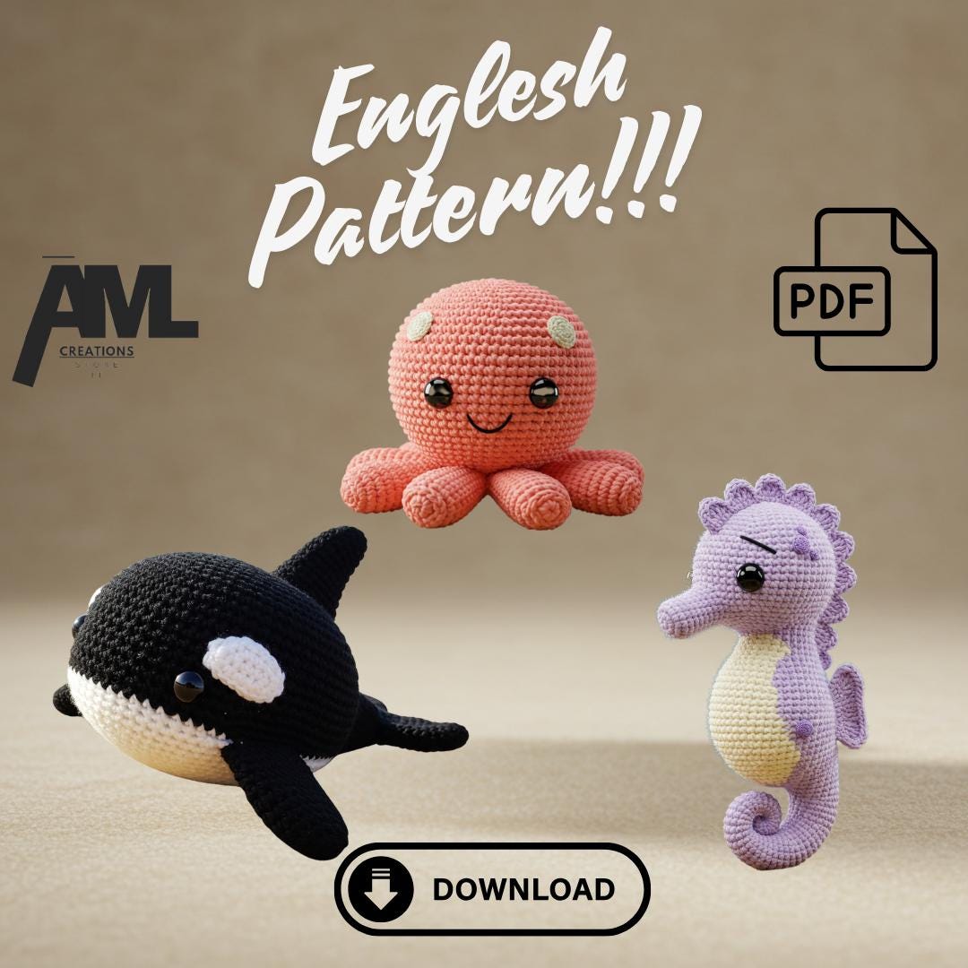 Amigurumi Sea Animal Crochet Pattern Bundle, Octopus Orca Seahorse PDF ...