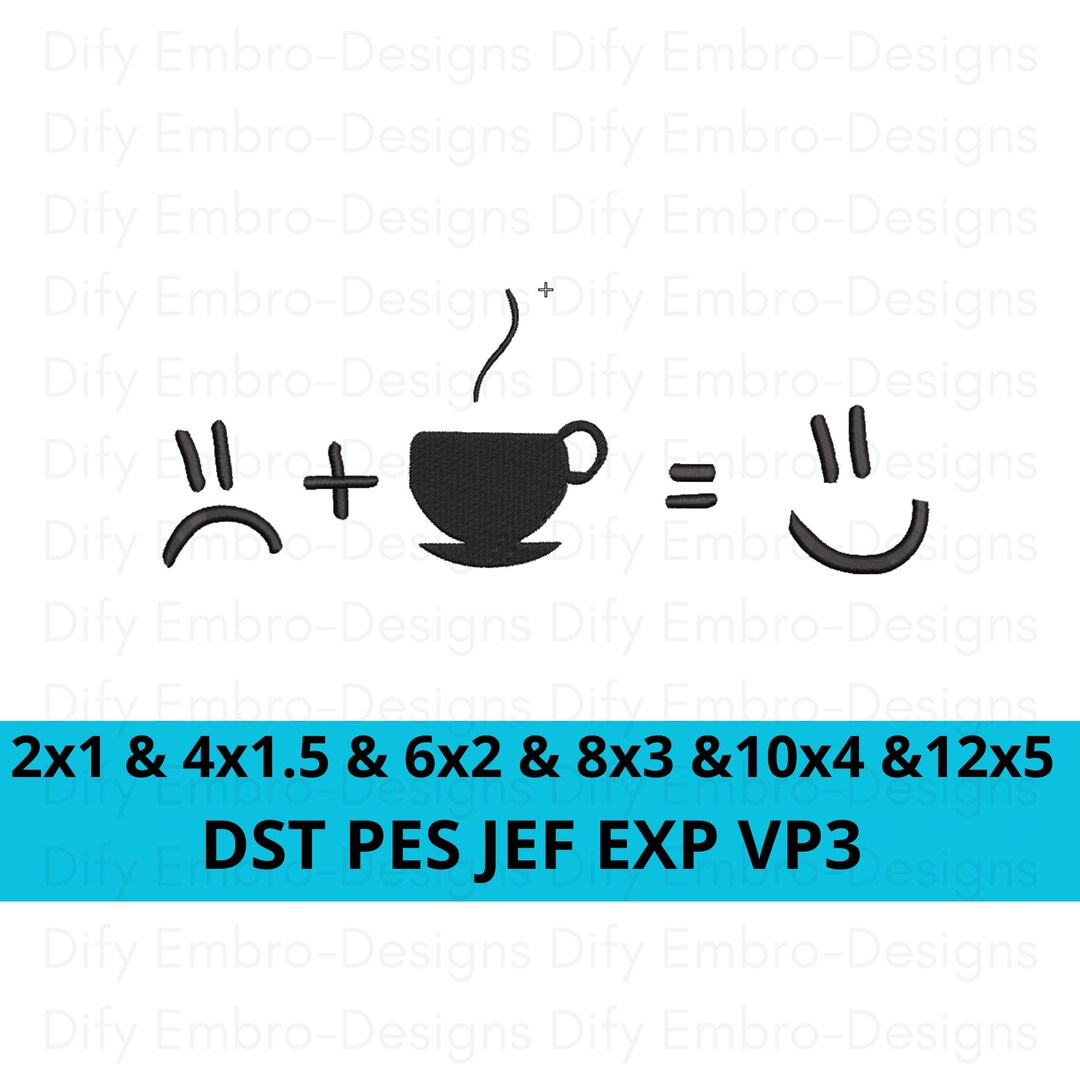 Funny Coffee Embroidery Design – Frown to Smile Face –mood Changing ...