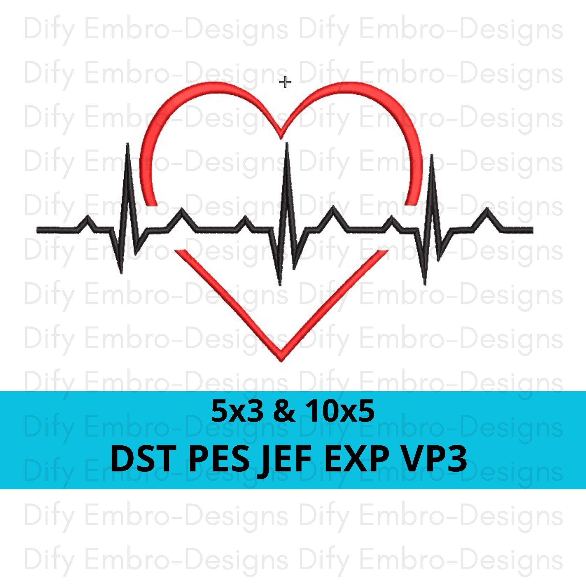 Heartbeat Embroidery Design - Heart Shape With Heartbeat Line - Digital ...
