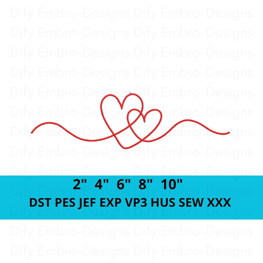 Two Hearts Line Art Embroidery Design – Minimalist Love Heart Outline ...