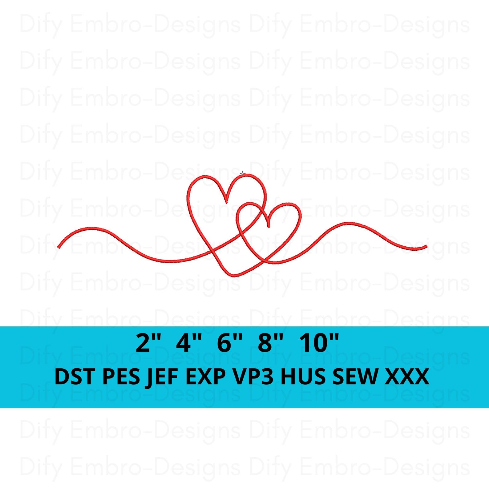 Two Hearts Line Art Embroidery Design – Minimalist Love Heart Outline ...