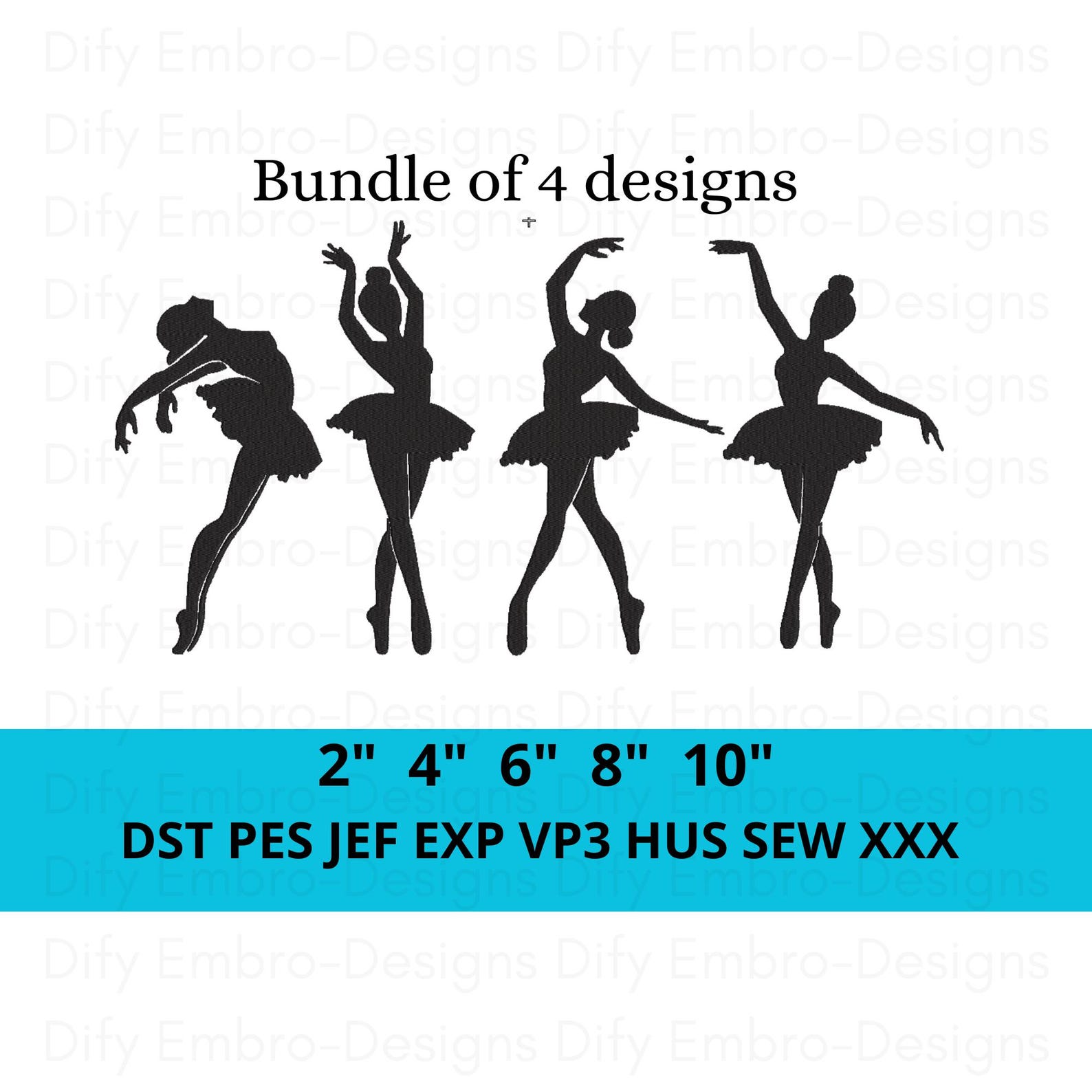 Ballet Dancer Embroidery Design Bundle of 4 | Ballerina Silhouette ...