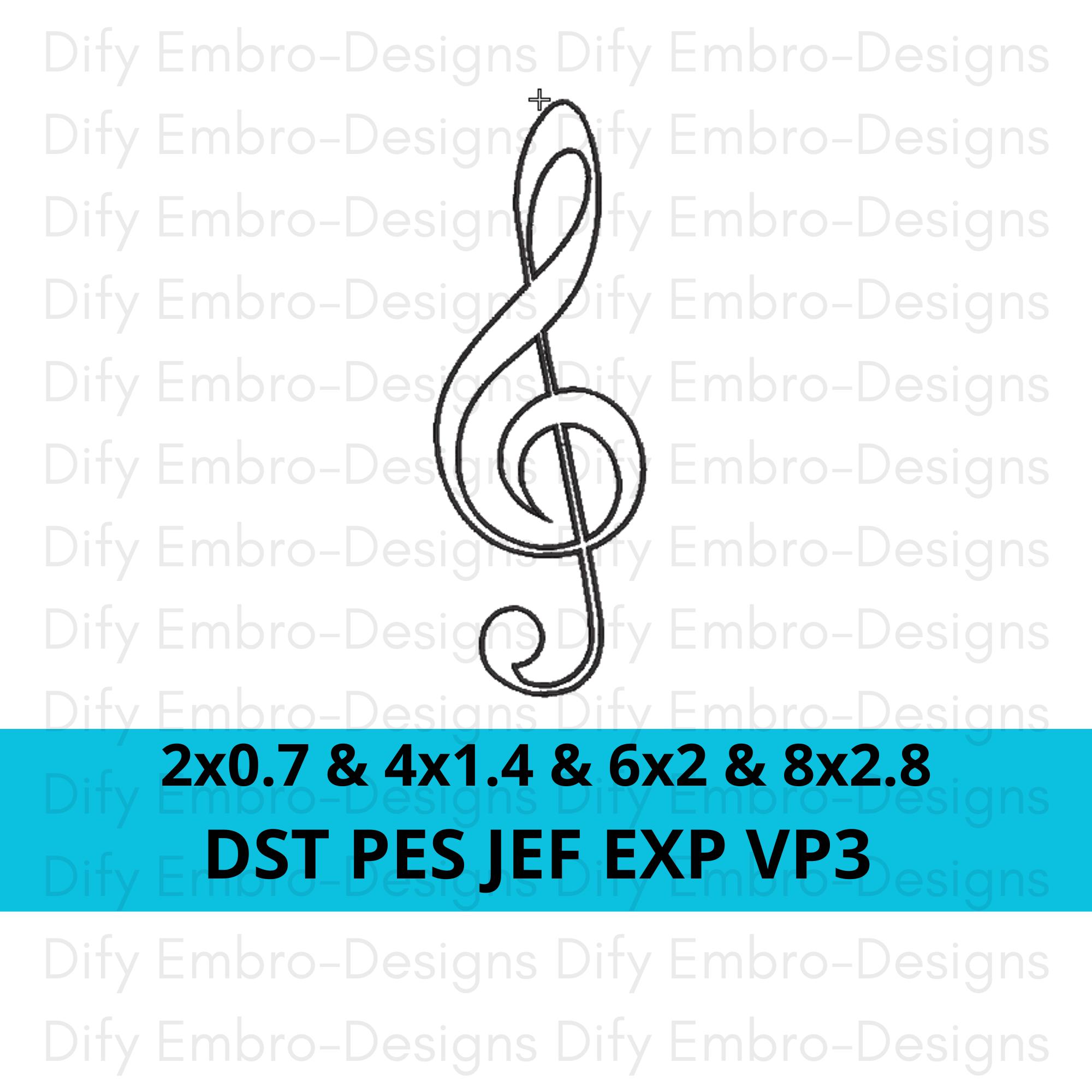 Music Note Embroidery Design Treble Clef Machine Embroidery File in 4 ...
