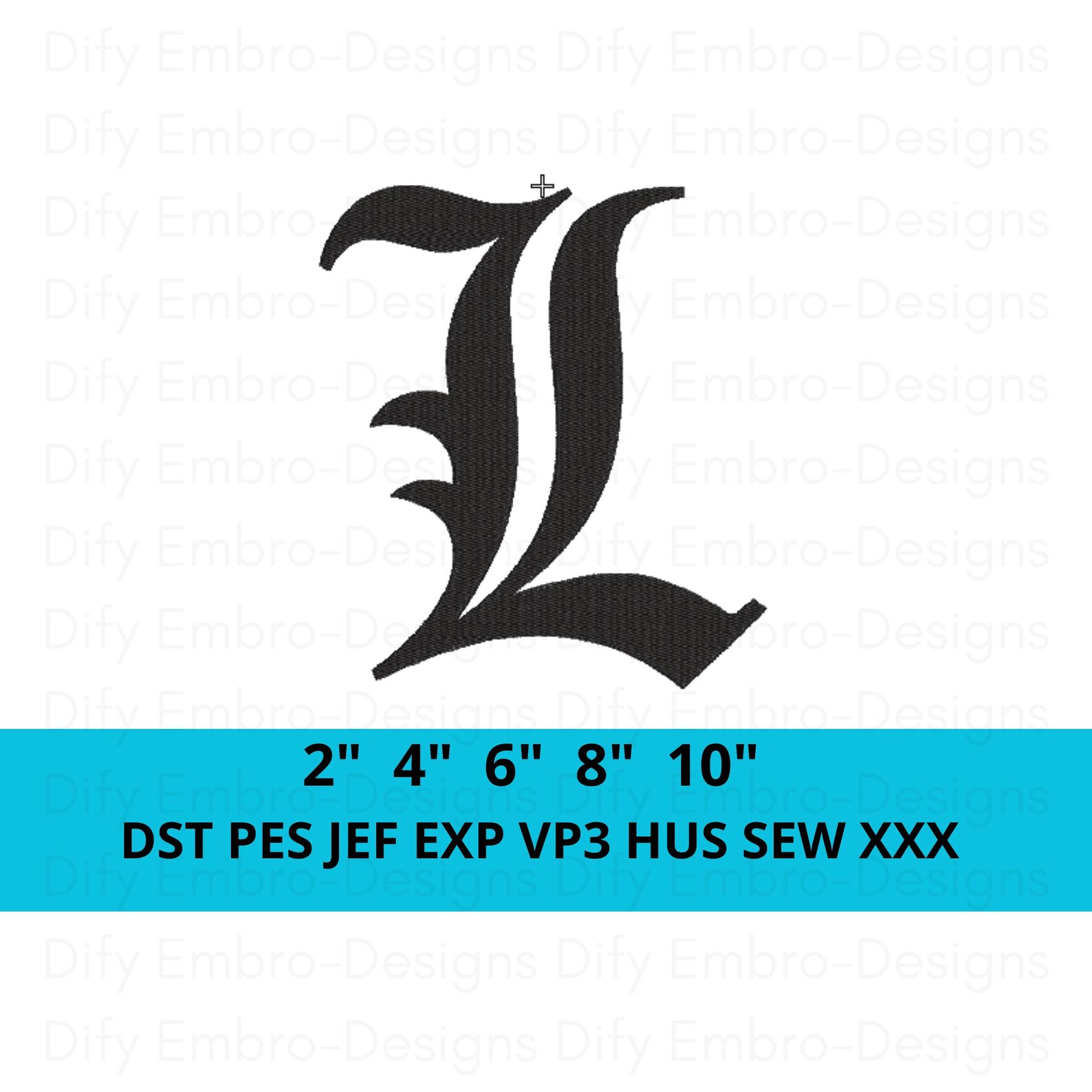 Letter L Embroidery Design Inspired by Anime, Gothic L Machine ...