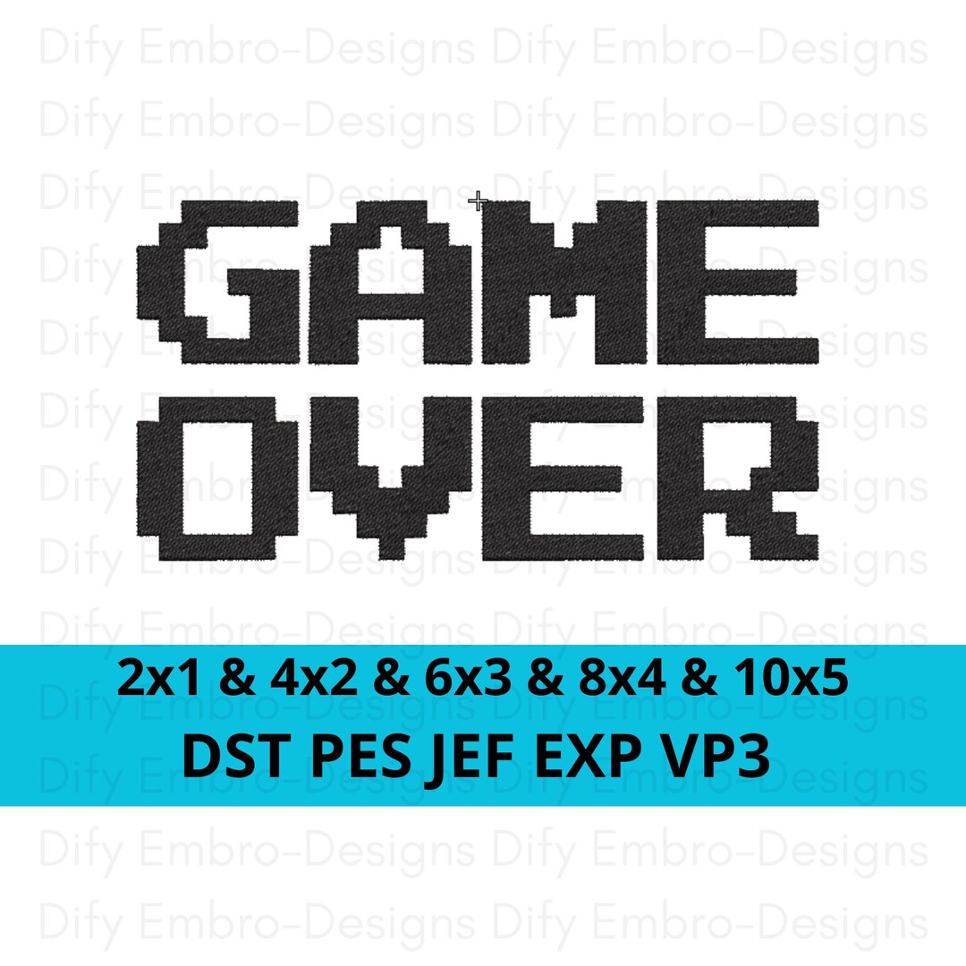 Game Over Pixel Art Embroidery Design – Retro Arcade Style Video Game ...