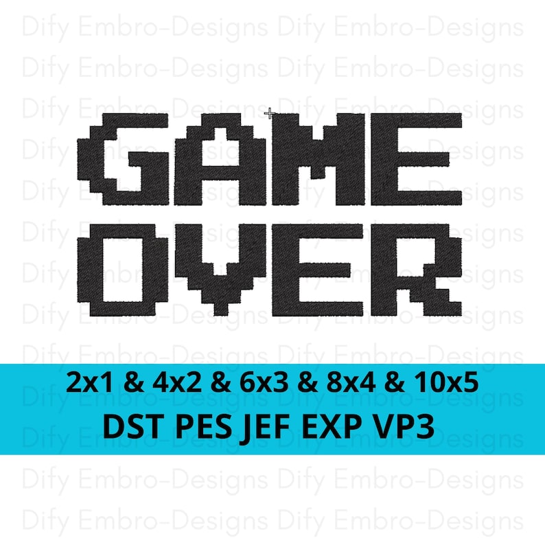 Game Over Pixel Art Embroidery Design – Retro Arcade Style Video Game ...