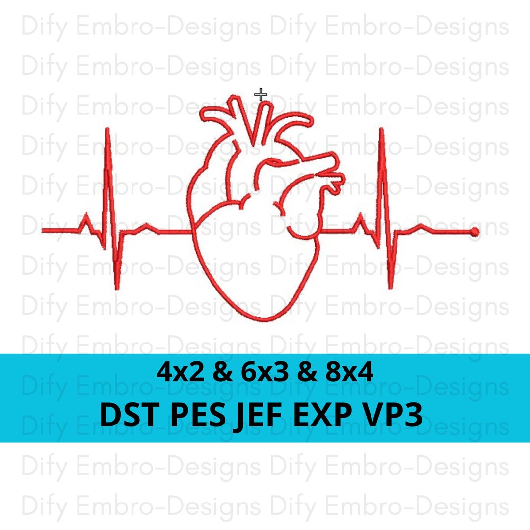 Realistic Heartbeat Embroidery Design-anatomical Heart Between ...