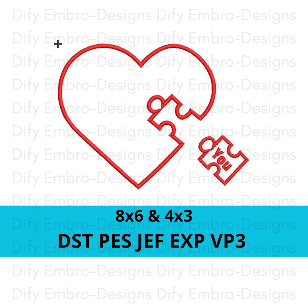 Heart Puzzle Embroidery Design - YOU Text Digital File-missing Piece ...