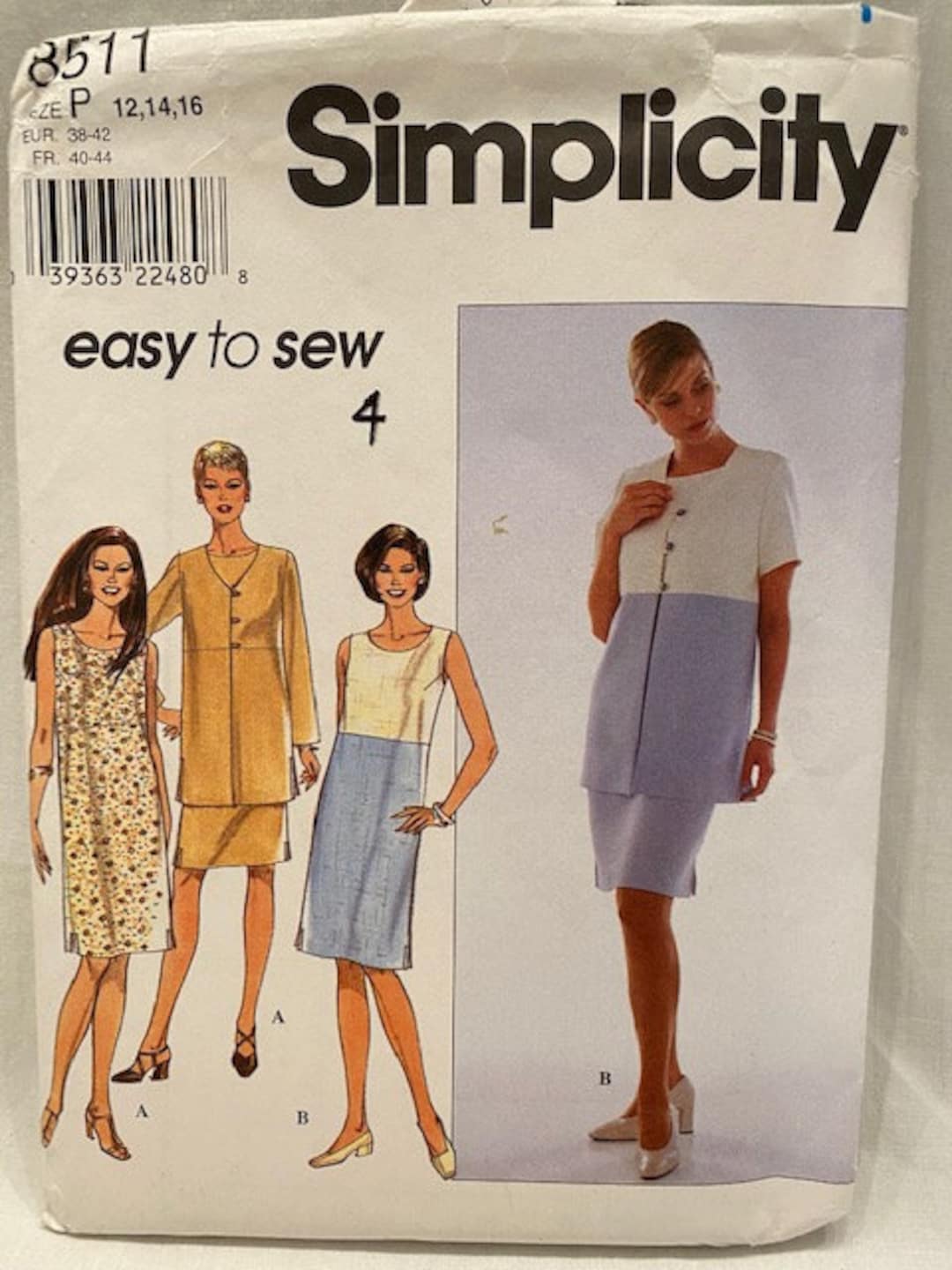 UNCUT Simplicity 8511 Size: 12,14,16 Misses Dress and Jacket-easy to ...
