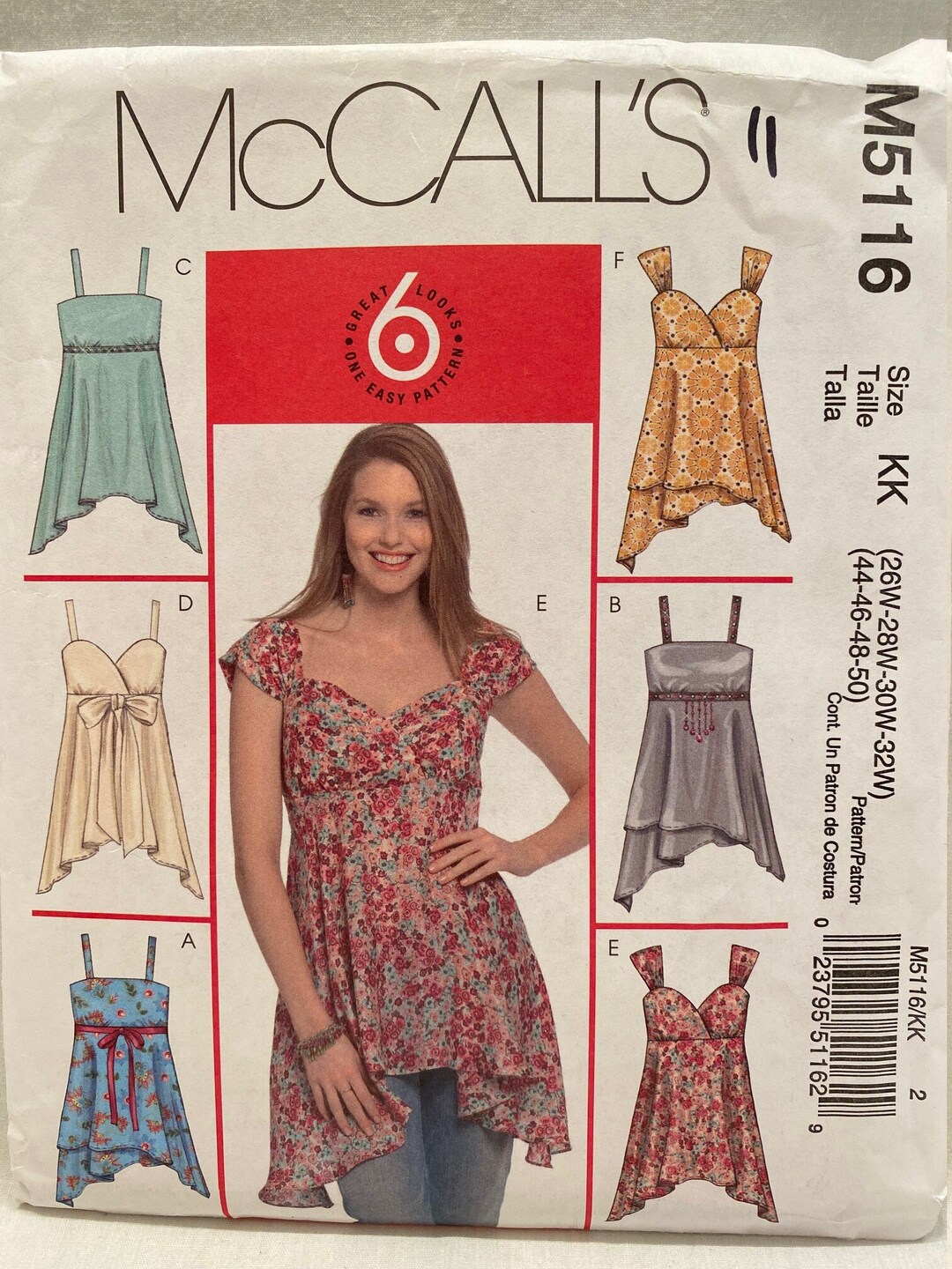 UNCUT Mccall's M5116 Size: 26W - 32W Women's Tops - 6 Versions - Etsy