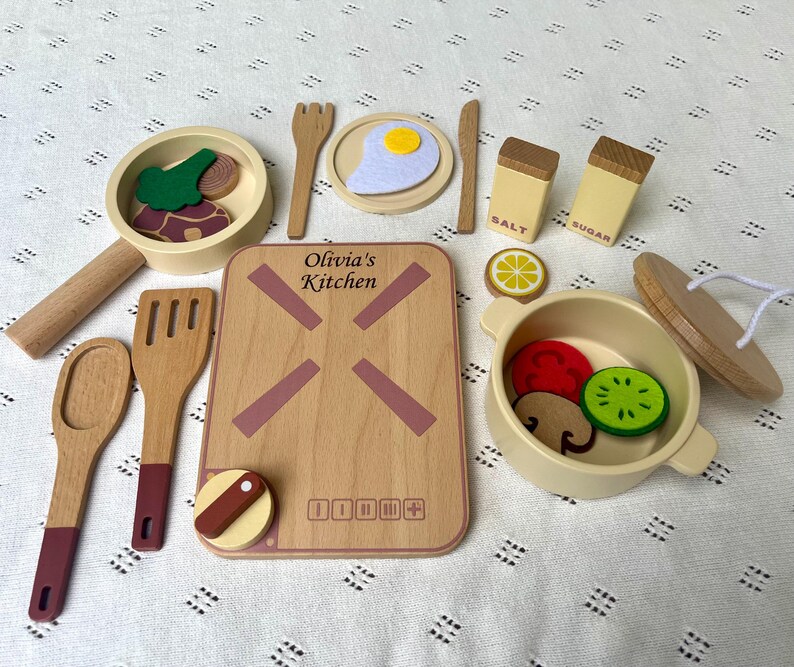 Personalized Wooden Play Kitchen Set for Kids–montessori Toy Dishes ...