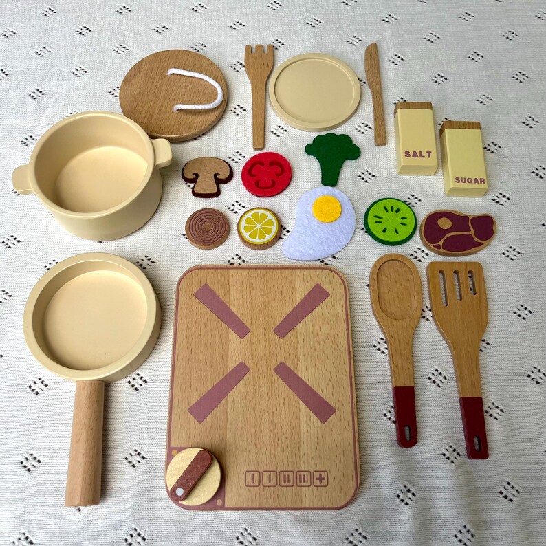 Personalized Wooden Play Kitchen Set for Kids–montessori Toy Dishes ...