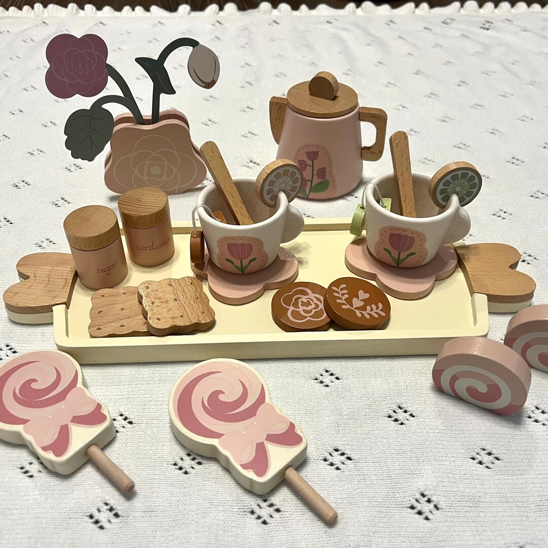 Personalized Wooden Tea Party Play Set, Custom Tea Set Toy for Toddlers ...