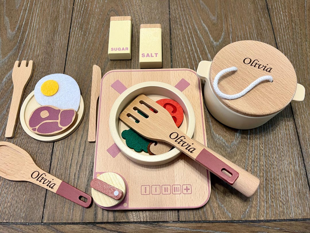 Personalized Wooden Play Kitchen Set for Kids–montessori Toy Dishes ...