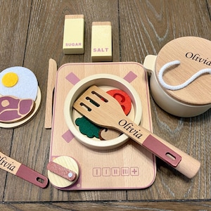 Personalized Wooden Play Kitchen Set for Kids–montessori Toy Dishes ...