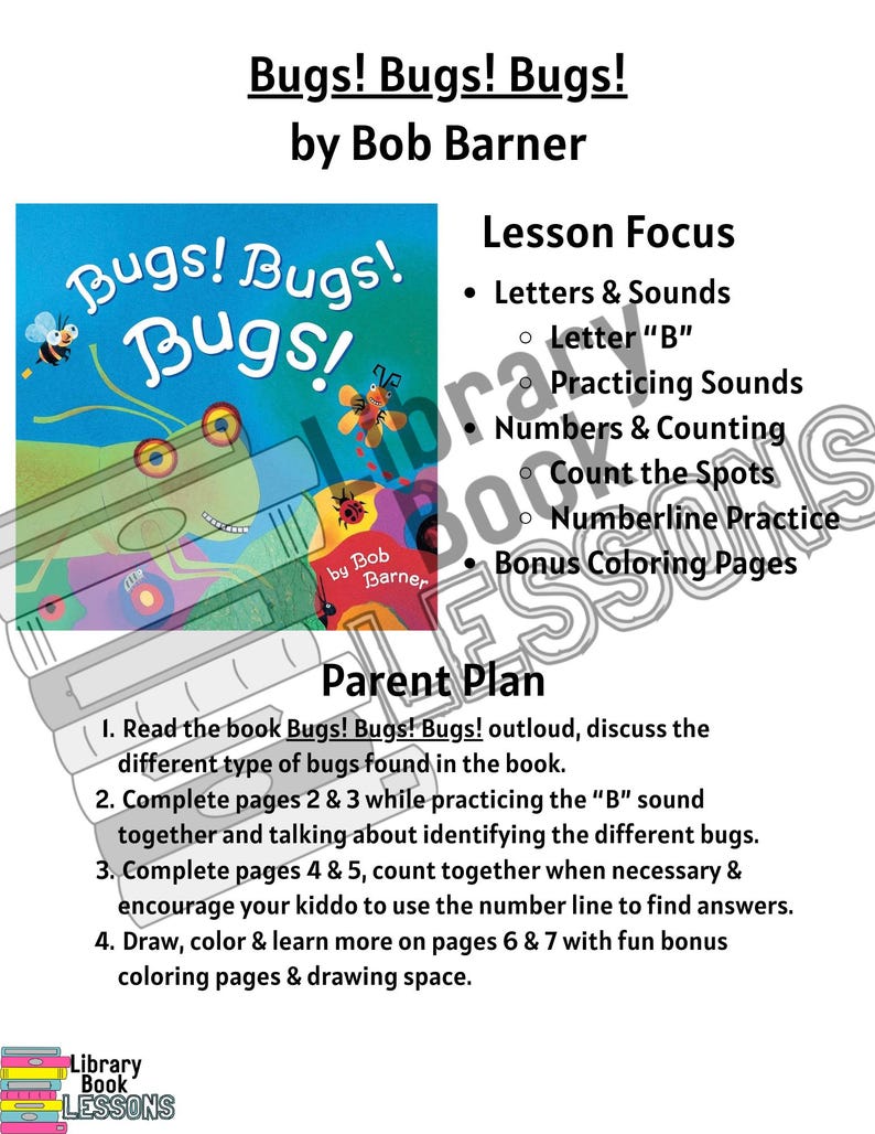 Toddler / Preschool Lesson Plan Worksheet Companion to BUGS! BUGS! BUGS ...