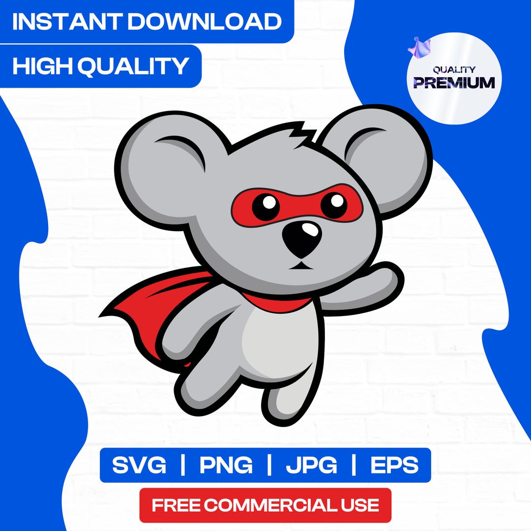 Superhero Koala Clipart, Cute Cartoon Animal, Flying Koala Mascot With ...