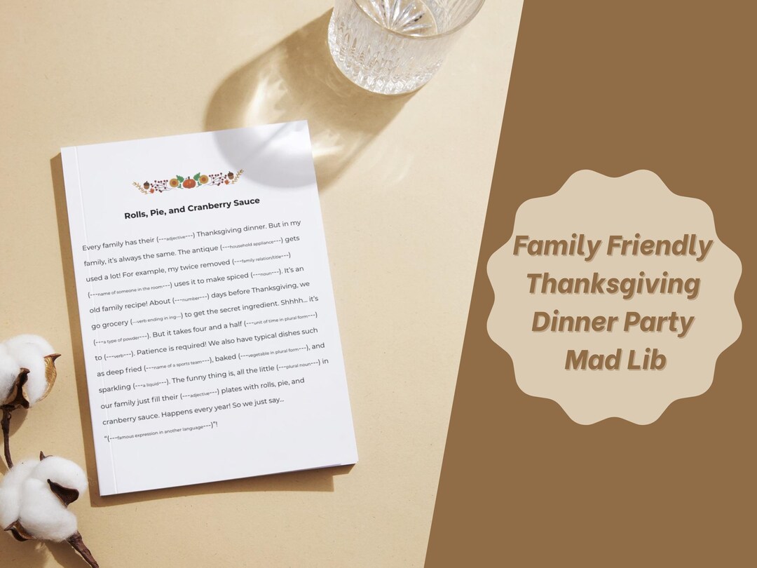 Thanksgiving Mad Lib - Etsy