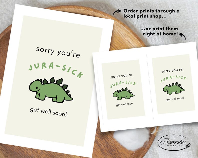 Dinosaur Get Well Card for Kids: Fun Dino Doodle (5x7 Inches, Editable ...