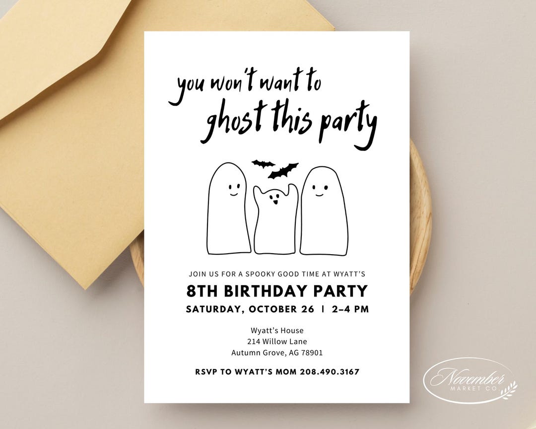 Spooky Ghost Birthday Party Invitation | Minimalist Ghost Party Invite ...
