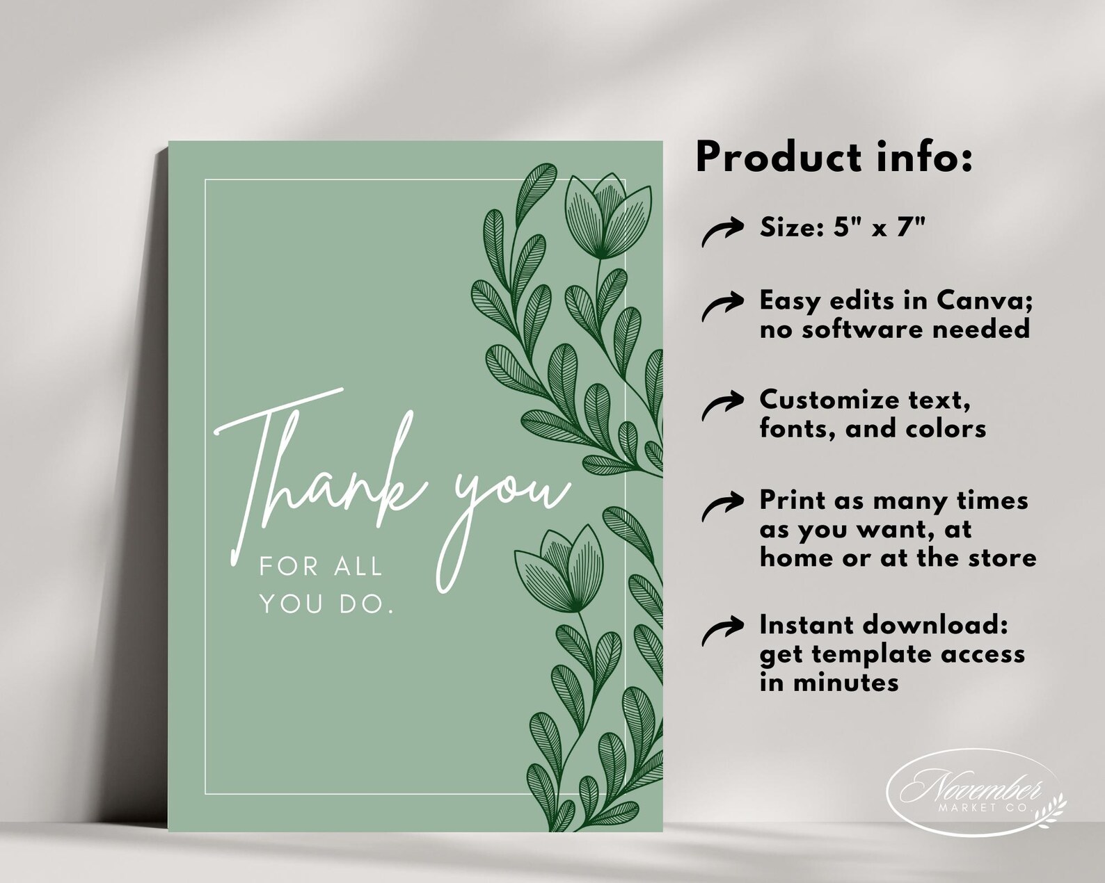 Garden-themed Flower Vine Thank You Card | Gardener Florist Teacher ...