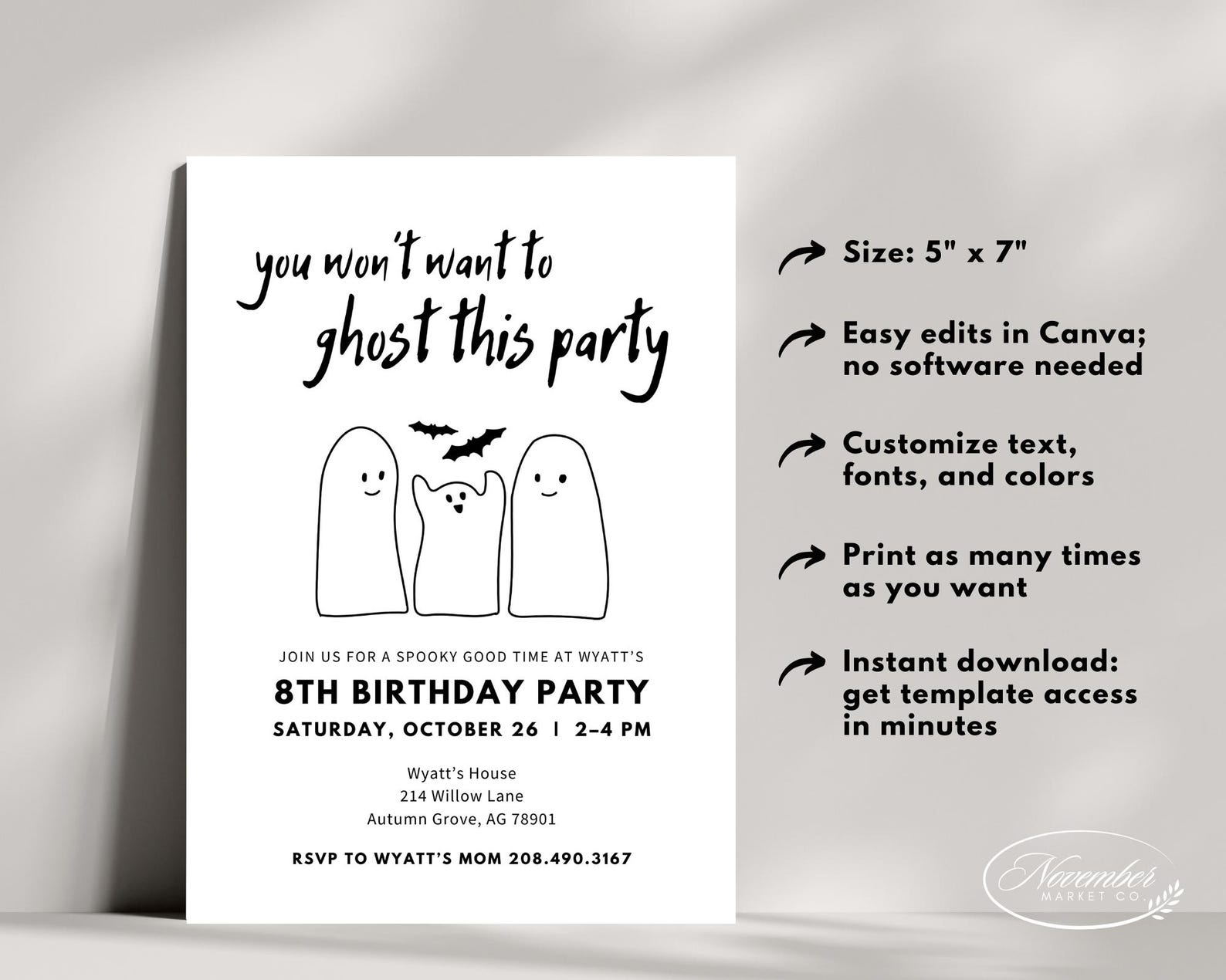 Spooky Ghost Birthday Party Invitation | Minimalist Ghost Party Invite ...