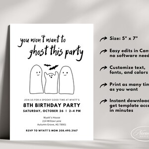 Spooky Ghost Birthday Party Invitation | Minimalist Ghost Party Invite ...