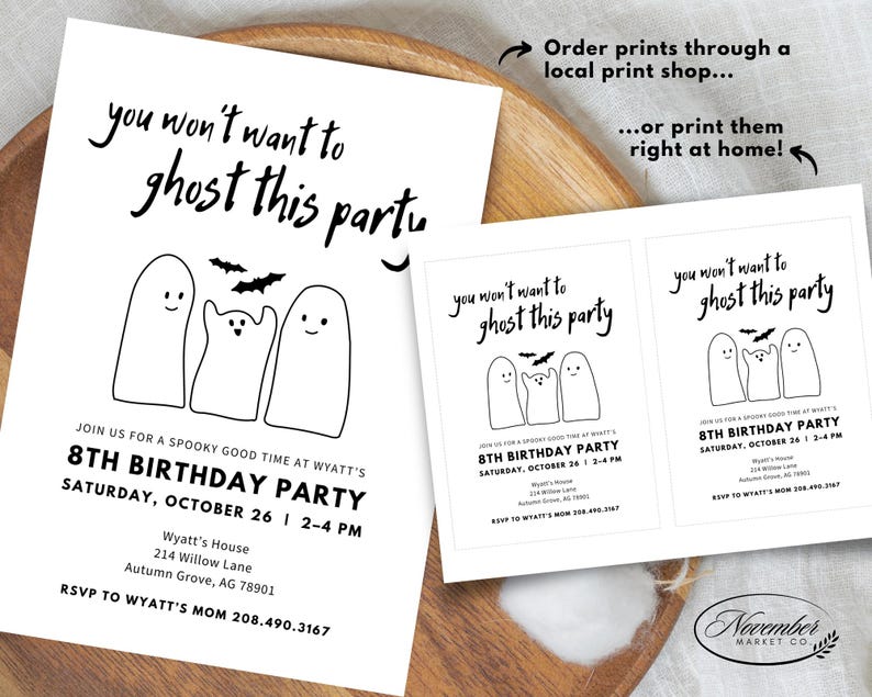 Spooky Ghost Birthday Party Invitation | Minimalist Ghost Party Invite ...