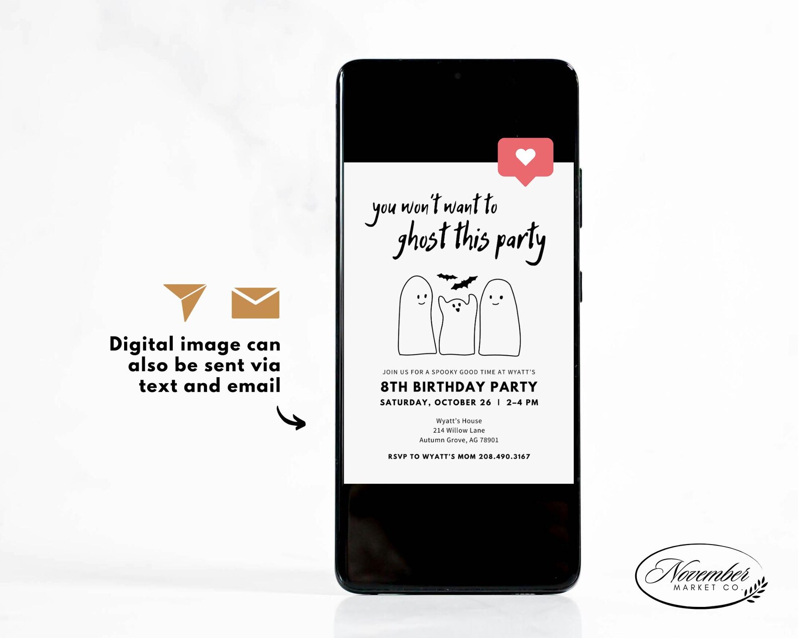 Spooky Ghost Birthday Party Invitation | Minimalist Ghost Party Invite ...
