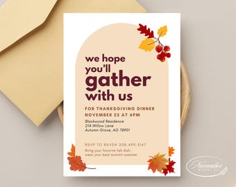 Classy Friendsgiving Party Invitation | Modern Minimalist Fall Leaves ...