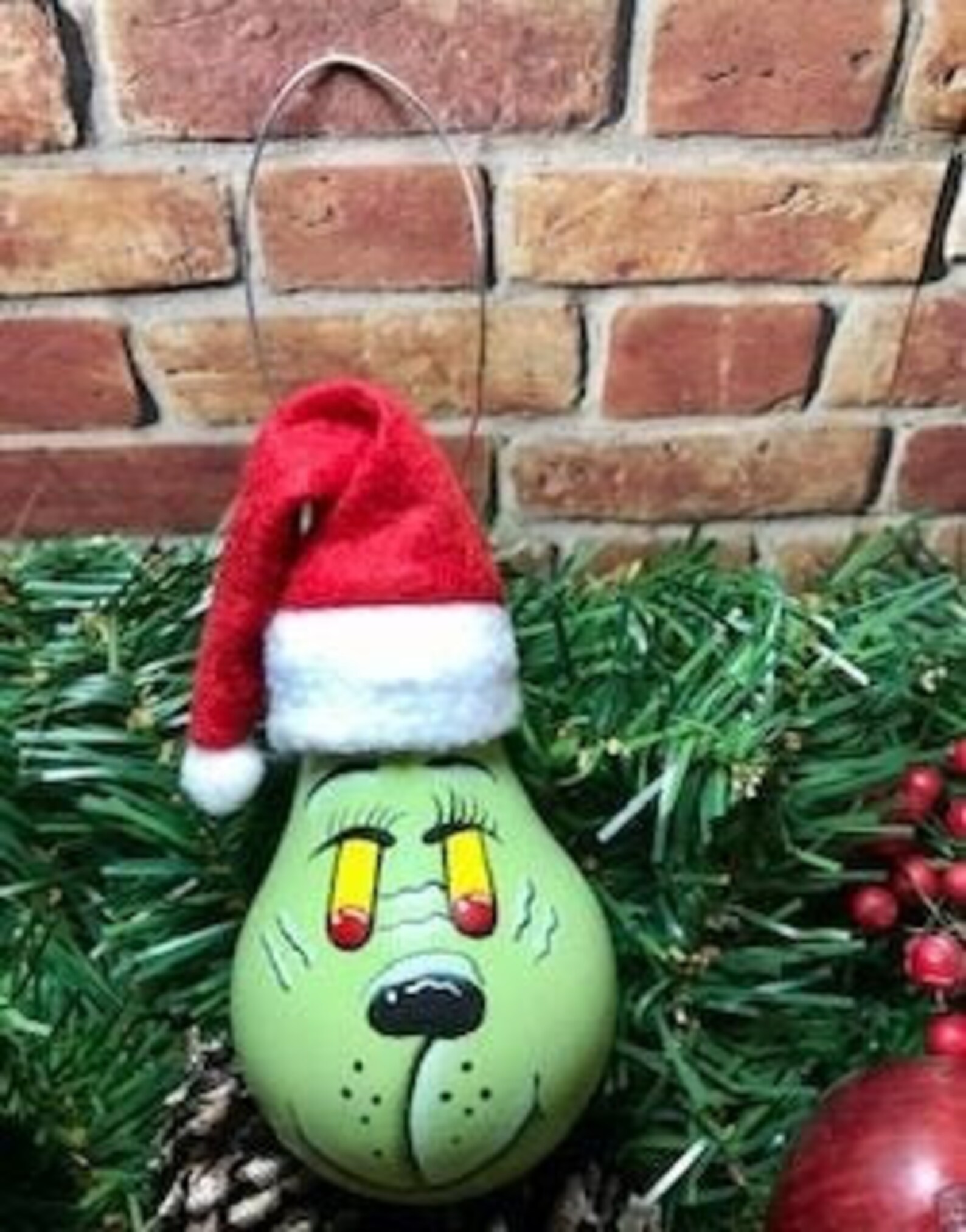 Grinch Hand Painted Light Bulb. Christmas Grinch Ornament. Handmade ...