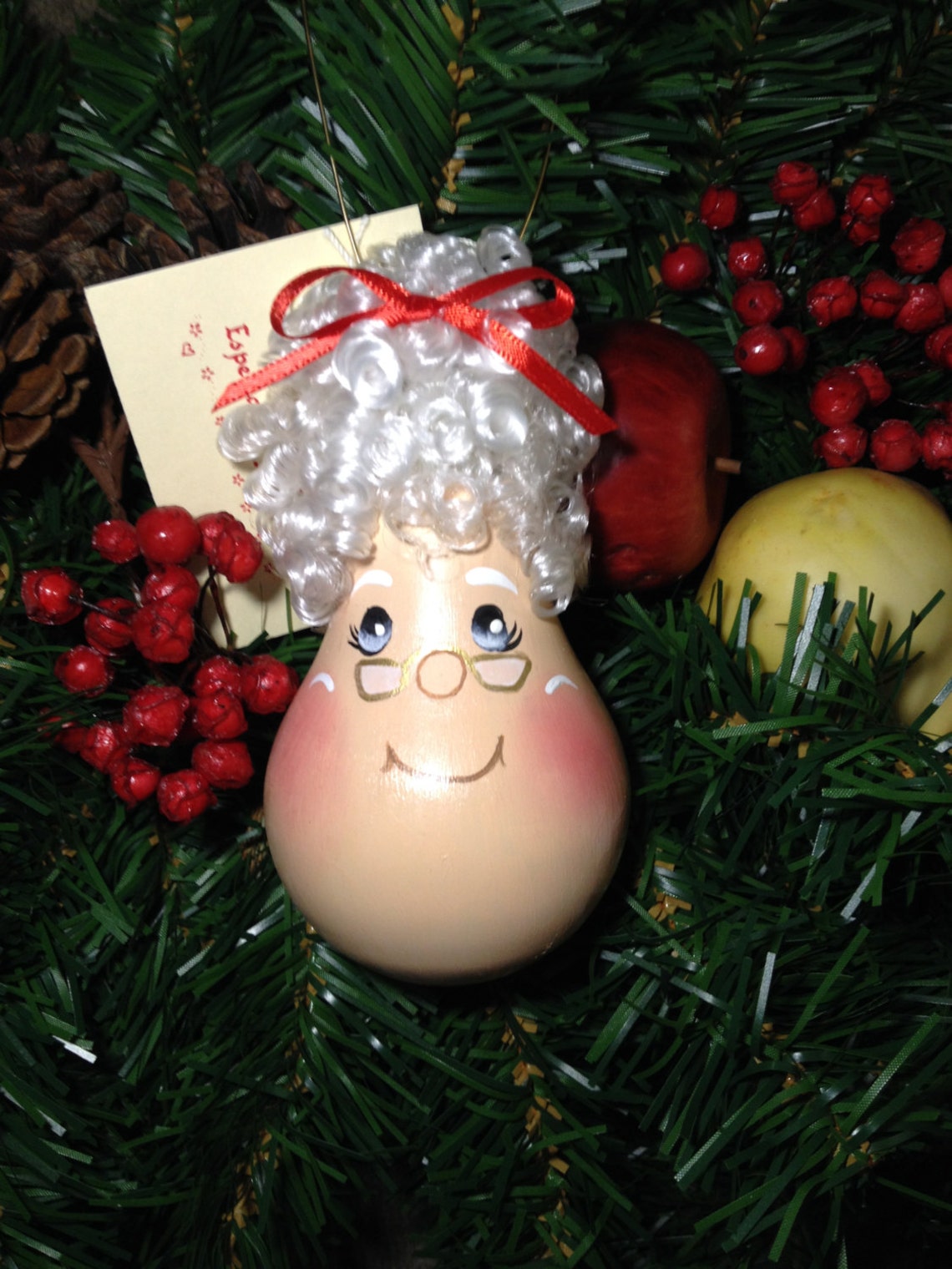 Mrs. Claus Christmas Ornament/ Hand Made Mrs. Claus Light Bulb/ Hand ...