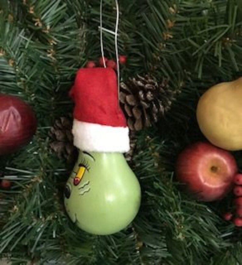 Grinch Hand Painted Light Bulb. Christmas Grinch Ornament. Handmade ...