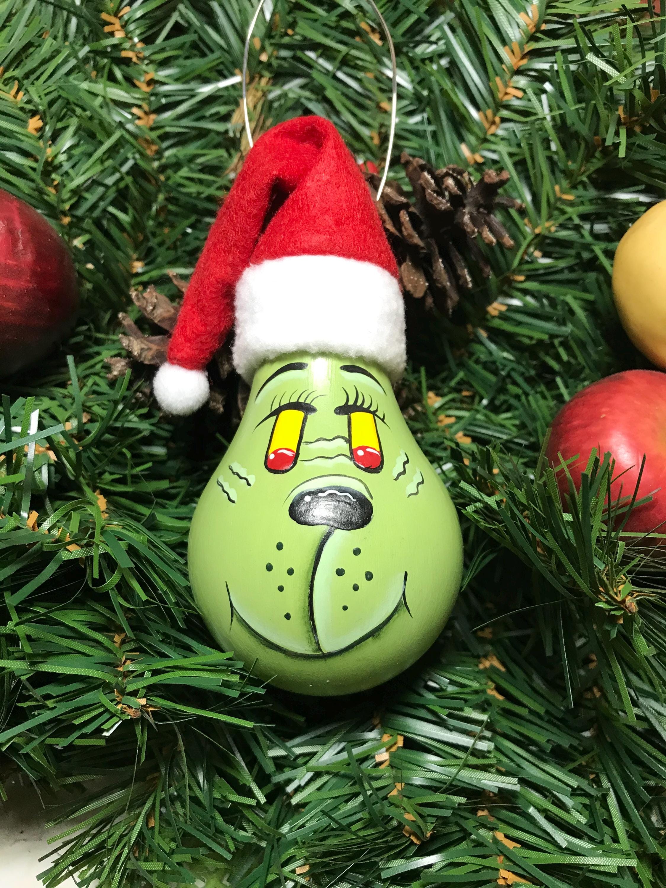 Grinch Hand Painted Light Bulb. Christmas Grinch Ornament. Handmade ...