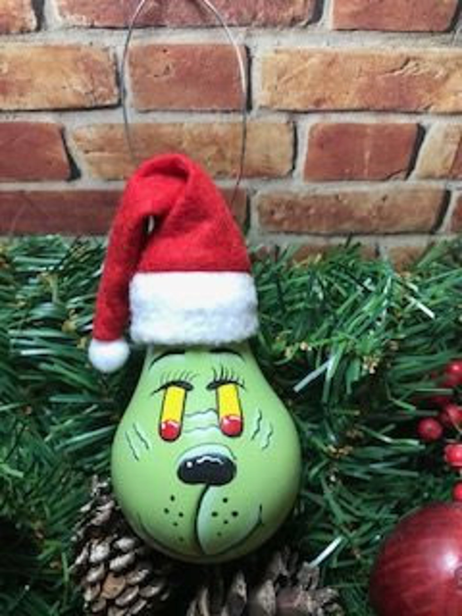 Grinch Hand Painted Light Bulb. Christmas Grinch Ornament. Handmade ...