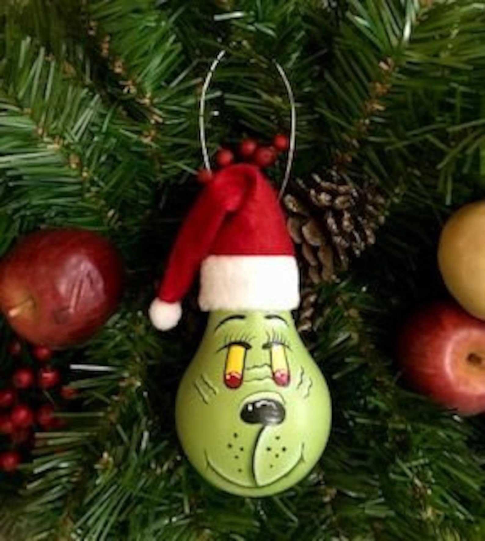 Grinch Hand Painted Light Bulb. Christmas Grinch Ornament. Handmade ...