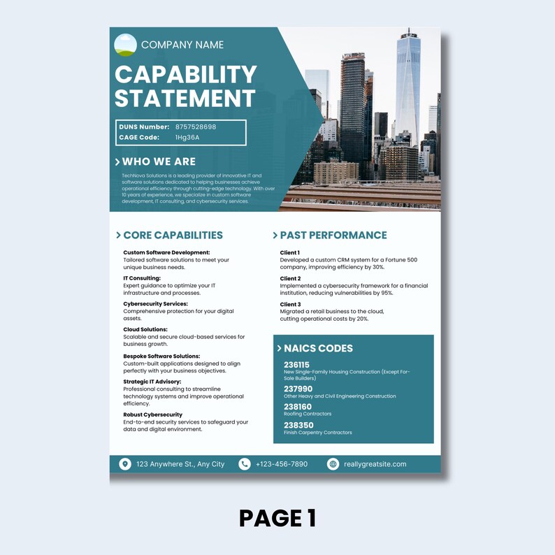 Business Capability Statement, Corporate Flyer, Editable Capability ...