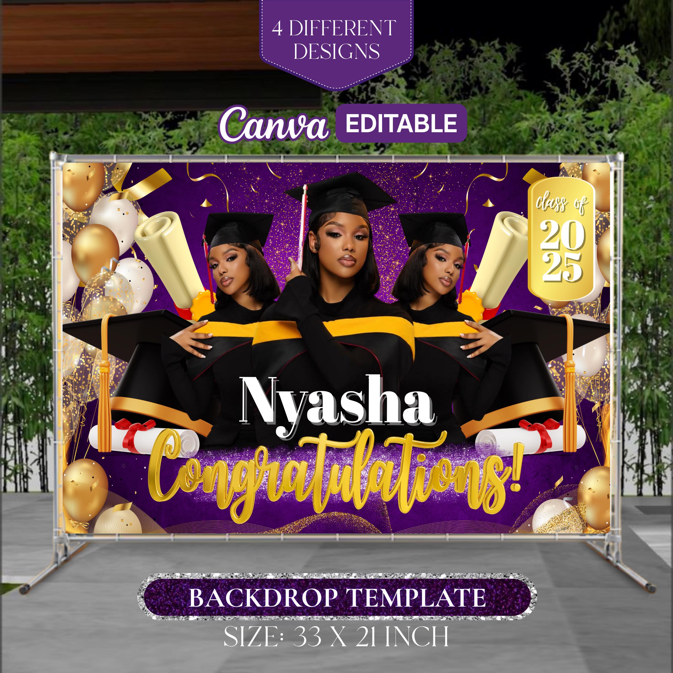 Graduation Backdrop Bundle, 4 Editable Graduate Backdrops, Canva Grad ...