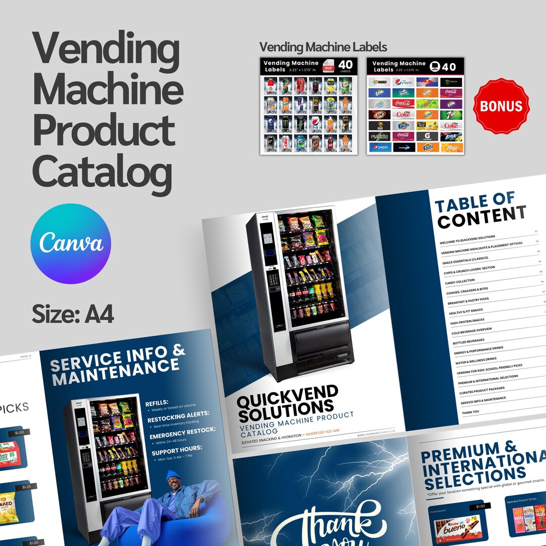 Editable Vending Machine Products Catalog, Vending Drinks Catalog ...
