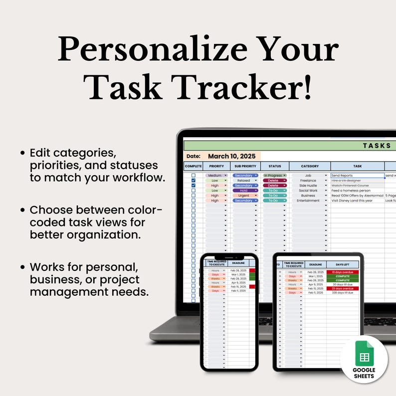 Task Tracker Spreadsheet Template, Task to Do List Activity Spreadsheet ...