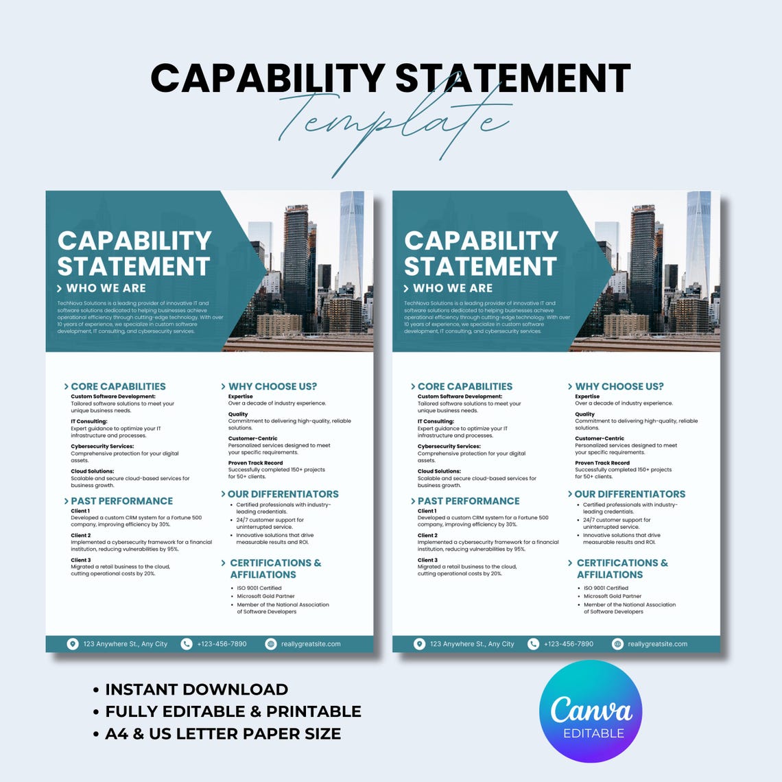 Capability Statement Template Canva, Corporate Flyer, Editable Business ...