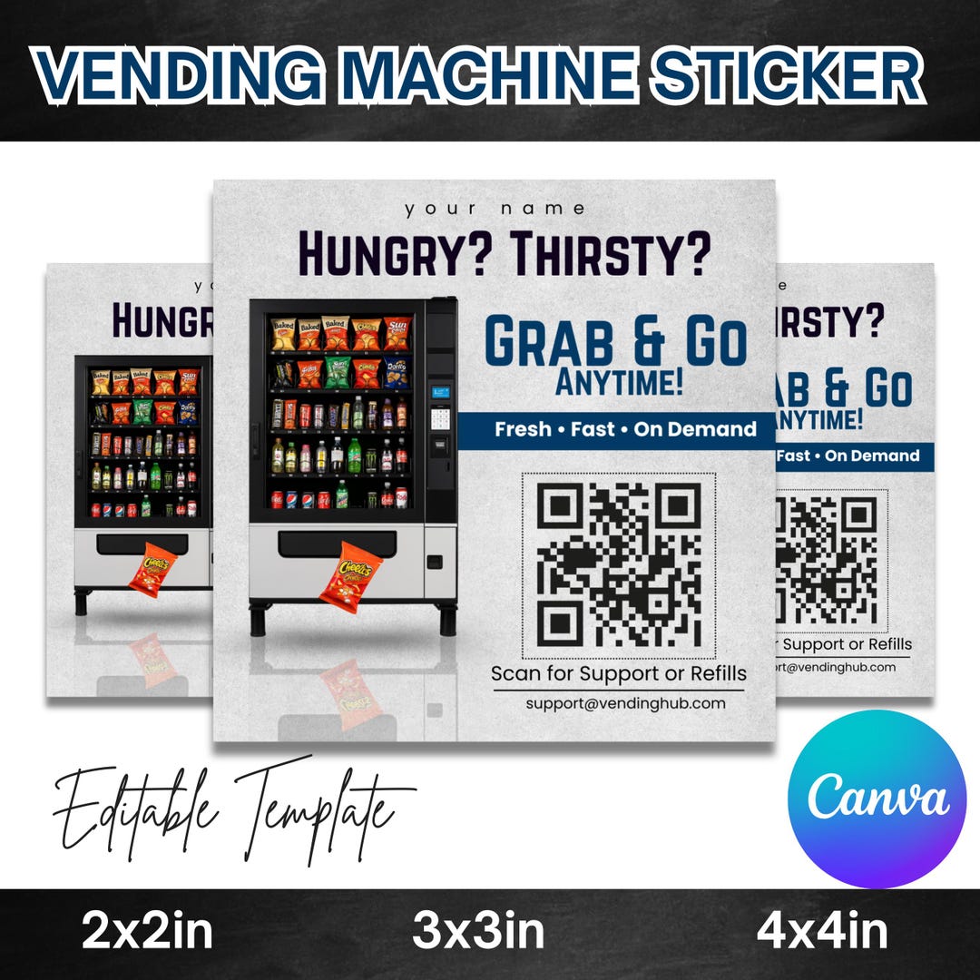 Editable Vending Machine Business Sticker Template, Customize Name ...