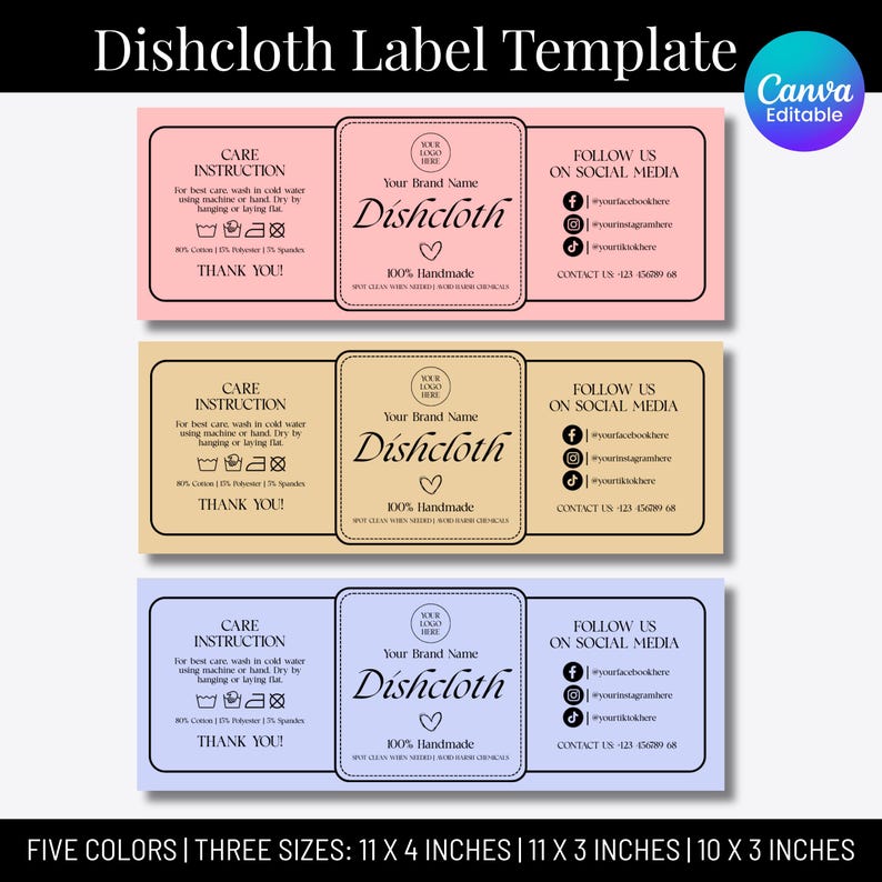 Dishcloth Labels, Editable Dishcloth Wrap Canva Template, DIY Crochet ...