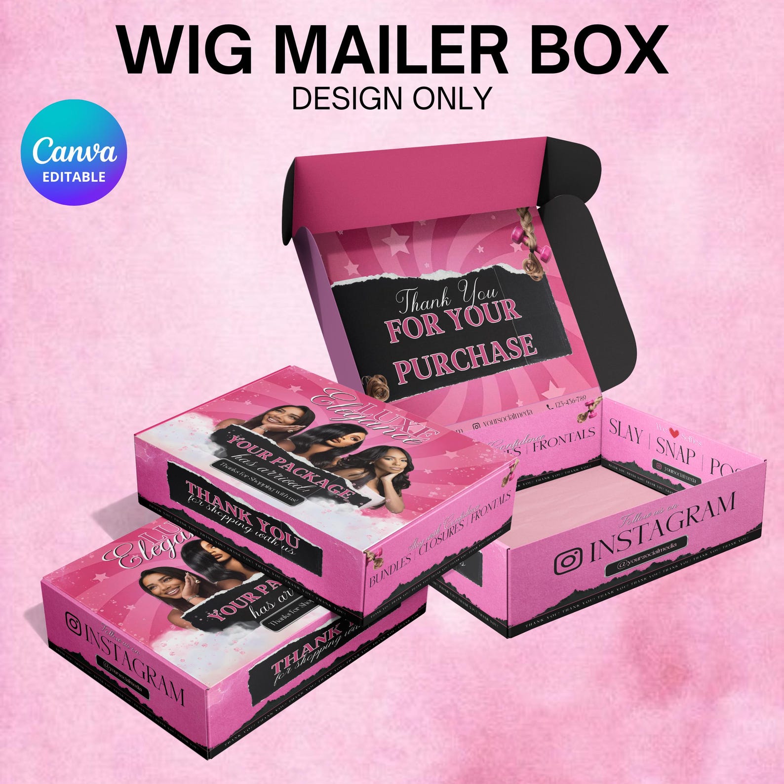 Wig Mailer Box Design, Premade Custom Box Design, Lace Front Box ...